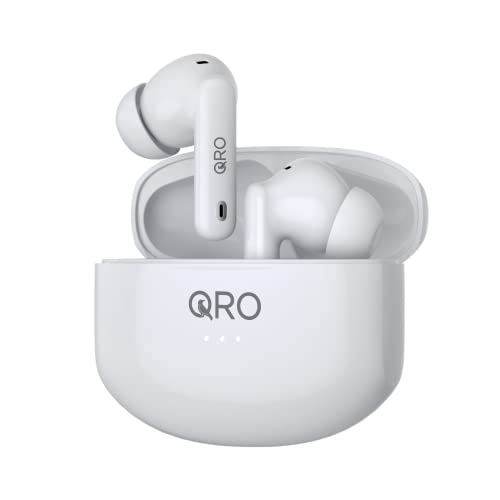 Qro Classics Wireless Earbuds, Active Noise Cancelling Bluetooth 5.3 Headphones, 4 Mic Headset, Touch Control, Deep Bass, Water Resistant Stereo Earphones, 30h Charging Case iOS Android Sport White