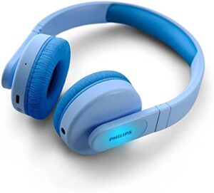 philips k4206 kids wireless on-ear headphones, bluetooth + cable connection, 85db limit for safer hearing, built-in mic, 28 hours play time, parental controls via philips headphones