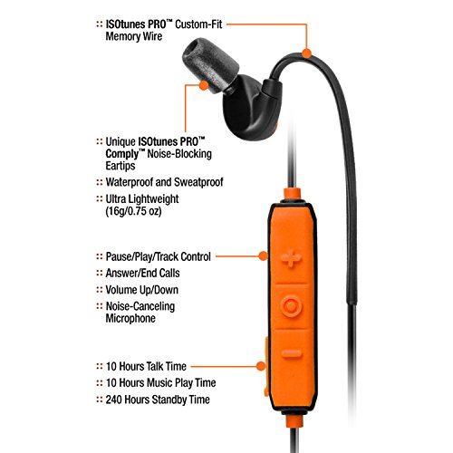 ISOtunes PRO Bluetooth Earplug Headphones, 27 dB Noise Reduction Rating, 10 Hour Battery, Noise Cancelling Mic, OSHA Compliant Bluetooth Hearing Protector (Safety Orange)