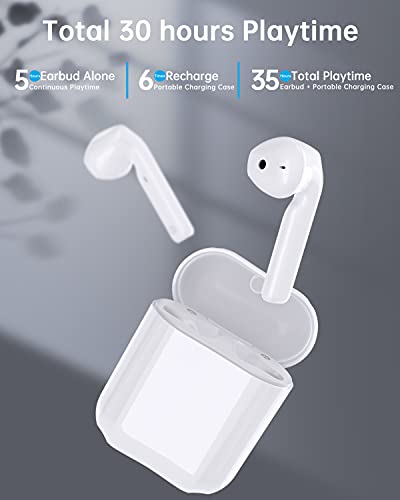 GPED Wireless Earbuds, Bluetooth 5.0 Earbuds Noise Cancelling Wireless Headphones 35H Cycle Playtime Hi-Fi APT-X CVC8.0 Sweatproof Earphones with mic, in-Ear Headset for iPhone Android (White)