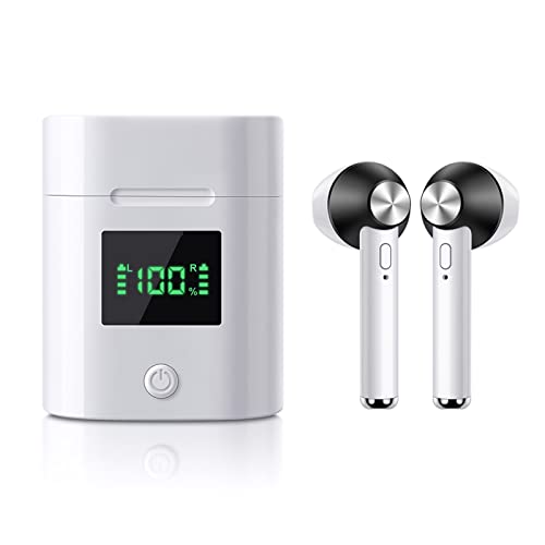 Bluetooth Headphones V5.3 True Wireless Earbuds Press Button Control 48H Earphones Aviation Aluminum Sound Chamber Stereo Headset Long Battery Life with LED Power Display & Built-in Mic for Phone