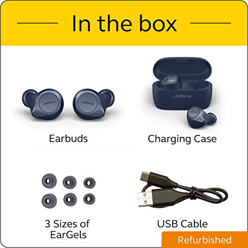 Jabra Elite Active 75t Navy Voice Assistant Enabled True Wireless Sports Earbuds with Charging Case (Renewed)