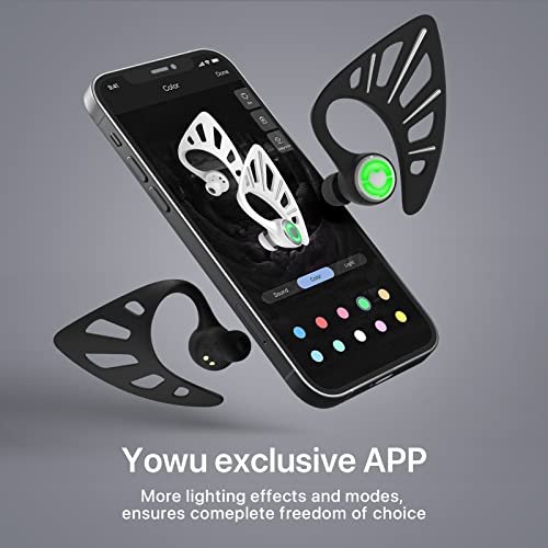 YOWU Elf Ear Headphones, Wireless 5.0 Earphones, 10 Colors RGB Effects with App Control, Dual Microphone Noise Reduction, IPX4 Water Resistant, Elf in-Ear Earbuds with Charging Case -Black