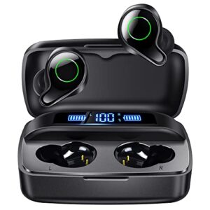 esiposs wireless earbuds, bluetooth 5.0 ear buds 156hr playtime, in-ear headphones with mic stereo ipx7 waterproof fast charging earphones with usb-c lcd charging case for iphone android