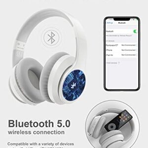 rockpapa E7 Over Ear Wireless Bluetooth Headphones with Mic Include Travel Case, Foldable Wired/Wireless Headphones with Microphone for Kids Childrens Boys Girls Teen Youth Adult White Grey