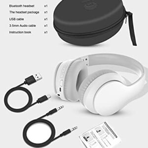 rockpapa E7 Over Ear Wireless Bluetooth Headphones with Mic Include Travel Case, Foldable Wired/Wireless Headphones with Microphone for Kids Childrens Boys Girls Teen Youth Adult White Grey