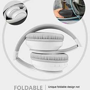 rockpapa E7 Over Ear Wireless Bluetooth Headphones with Mic Include Travel Case, Foldable Wired/Wireless Headphones with Microphone for Kids Childrens Boys Girls Teen Youth Adult White Grey