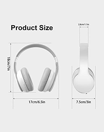 rockpapa E7 Over Ear Wireless Bluetooth Headphones with Mic Include Travel Case, Foldable Wired/Wireless Headphones with Microphone for Kids Childrens Boys Girls Teen Youth Adult White Grey