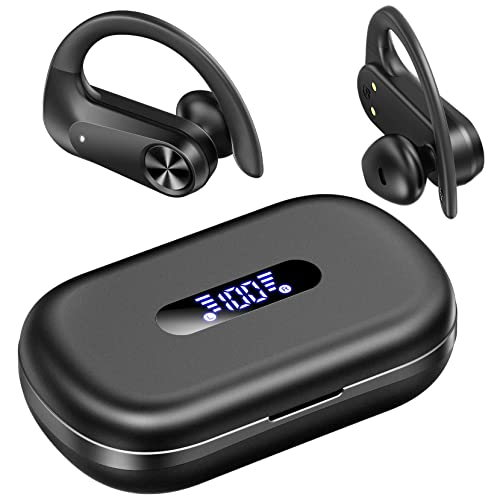 MSTHOO Wireless Headphones Sport, Bluetooth 5.3 Earbuds Earhook, LED Display,36H Playtime,One Button Control, USB-C Charging, Bass+ Running Bluetooth Earphones IPX8 with Built-in Mics for Workout Gym