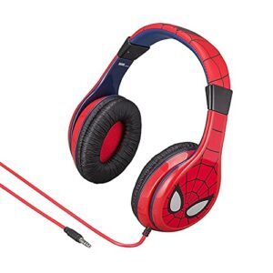 ekids spiderman kids headphones, adjustable headband, stereo sound, 3.5mm jack, wired, tangle-free, volume control, childrens headphones over ear for school home, travel