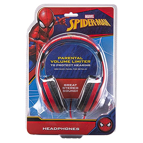 eKids Spiderman Kids Headphones, Adjustable Headband, Stereo Sound, 3.5Mm Jack, Wired, Tangle-Free, Volume Control, Childrens Headphones Over Ear for School Home, Travel