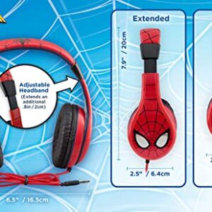 eKids Spiderman Kids Headphones, Adjustable Headband, Stereo Sound, 3.5Mm Jack, Wired, Tangle-Free, Volume Control, Childrens Headphones Over Ear for School Home, Travel