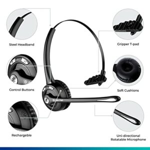 Delton 10X Trucker Bluetooth Headset, Wireless Headphones w/Microphone, Over The Head Single Earpiece with Mic for Skype, Call Centers, Truck Drivers - 18Hrs (with USB Dongle)