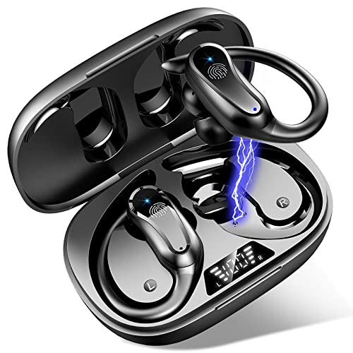 Wireless Earbud Rulefiss Bluetooth 5.3 Headphones with Dual LED Digital Display 42Hrs Playtime, IP7 Super Waterproof Running Headphones with Earhooks Stereo Sound Wireless Earphones with Mic[2022 New]