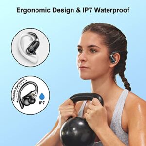 Wireless Earbud Rulefiss Bluetooth 5.3 Headphones with Dual LED Digital Display 42Hrs Playtime, IP7 Super Waterproof Running Headphones with Earhooks Stereo Sound Wireless Earphones with Mic[2022 New]