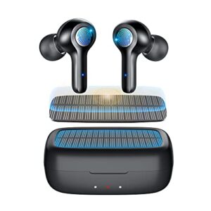 kurdene bluetooth wireless ear buds, with [solar power] charging case, premium deep bass stereo ear buds light-weight bluetooth headphones built-in microphone earphones for iphone,android