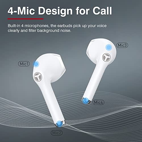 TRANYA F4 Wireless Earbuds, 30H Playtime with USB-C Charging, Bluetooth 5.3 Earphones, Half in-Ear with 4-Mics for Phone Call, IPX5 Waterproof for Sports and Workout, Touch Control-White