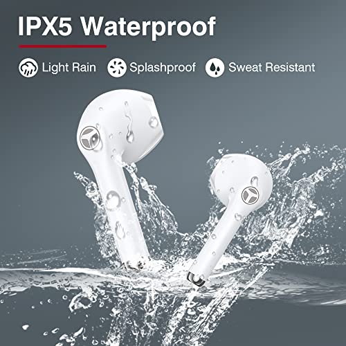 TRANYA F4 Wireless Earbuds, 30H Playtime with USB-C Charging, Bluetooth 5.3 Earphones, Half in-Ear with 4-Mics for Phone Call, IPX5 Waterproof for Sports and Workout, Touch Control-White