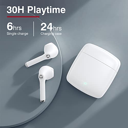 TRANYA F4 Wireless Earbuds, 30H Playtime with USB-C Charging, Bluetooth 5.3 Earphones, Half in-Ear with 4-Mics for Phone Call, IPX5 Waterproof for Sports and Workout, Touch Control-White