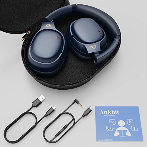 Ankbit E700 Hybrid Active Noise Cancelling Headphones, Bluetooth 5.1 Headphone with LDAC for Hi-Res Wireless Audio, Over Ear Wireless Headphones with aptX HD & Low Latency 60H Playtime (Obsidian Blue)