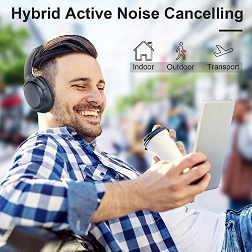 Ankbit E700 Hybrid Active Noise Cancelling Headphones, Bluetooth 5.1 Headphone with LDAC for Hi-Res Wireless Audio, Over Ear Wireless Headphones with aptX HD & Low Latency 60H Playtime (Obsidian Blue)