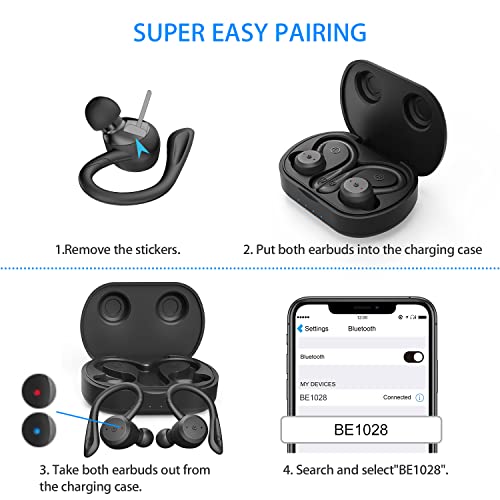 APEKX Sport in-Ear TWS Headphone True Wireless Bluetooth 5.1 Sports Earphone, IPX7 Waterproof Stereo Sound, Built-in Mic Earphones for Sports Gym Workouts(Black)