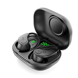 Bluedio S6 Sport Earhooks Earphones Wireless Earbuds Bluetooth Headphones 42hrs Play with LED Display Charging Case Built-in Mic Headset for Sports Running Workout Black