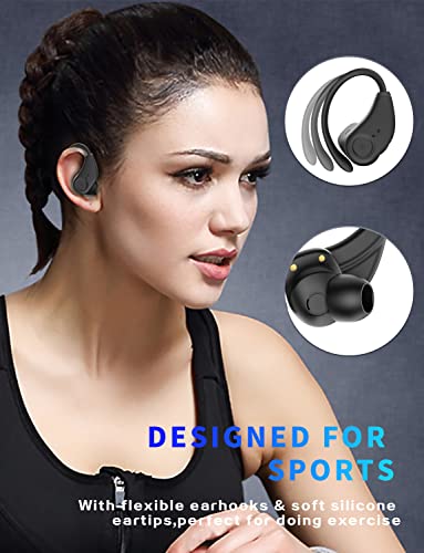 Bluedio S6 Sport Earhooks Earphones Wireless Earbuds Bluetooth Headphones 42hrs Play with LED Display Charging Case Built-in Mic Headset for Sports Running Workout Black