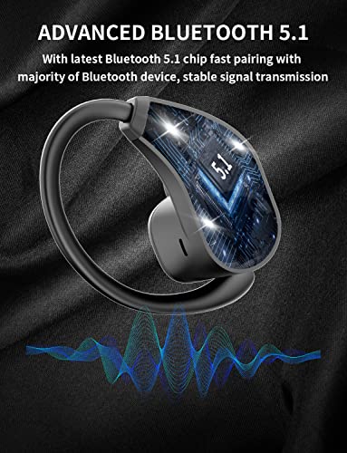 Bluedio S6 Sport Earhooks Earphones Wireless Earbuds Bluetooth Headphones 42hrs Play with LED Display Charging Case Built-in Mic Headset for Sports Running Workout Black