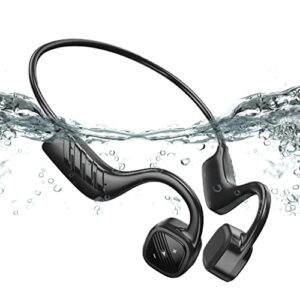 swimming bone conduction headphones, ipx8 waterproof earbuds, bluetooth open ear wireless sports headset with mp3 play 16g memory for running swimming (black)