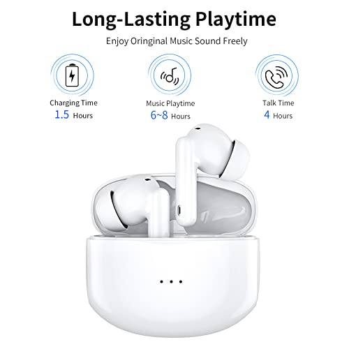 HISOOS Wireless Earbuds Bluetooth Active Noise Cancelling Headphone Wireless Ear Buds in-Ear Headphones with Charging Case IPX7 Waterproof Earphones for iPhone Android,Music Game Call (White)