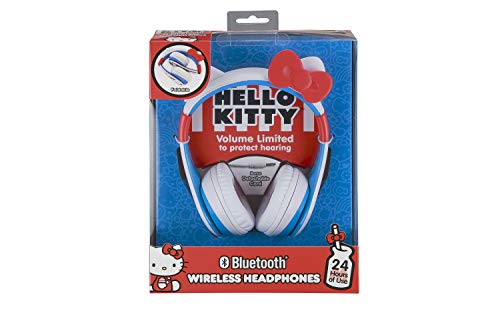 eKids Hello Kitty Kids Bluetooth Headphones, Wireless Headphones with Microphone Includes Aux Cord, Volume Reduced Kids Foldable Headphones for School, Home, or Travel