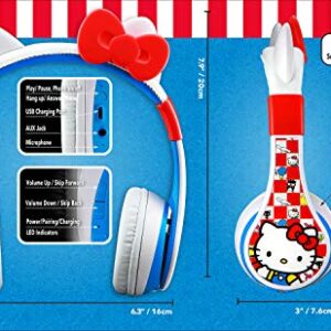 eKids Hello Kitty Kids Bluetooth Headphones, Wireless Headphones with Microphone Includes Aux Cord, Volume Reduced Kids Foldable Headphones for School, Home, or Travel