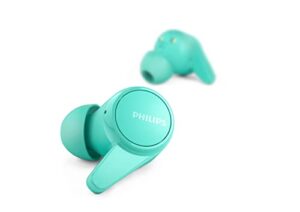 philips t1207 true wireless headphones with up to 18 hours playtime and ipx4 water resistance, teal