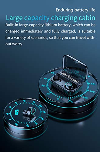 True Wireless Earbuds, BD&M Bluetooth 5.0 Earbuds in-Ear TWS Stereo Headphones with Smart LED Display Charging Case Waterproof Built-in Mic for Sports Work - Black