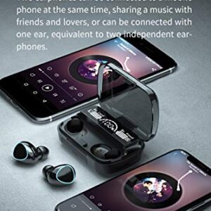 True Wireless Earbuds, BD&M Bluetooth 5.0 Earbuds in-Ear TWS Stereo Headphones with Smart LED Display Charging Case Waterproof Built-in Mic for Sports Work - Black