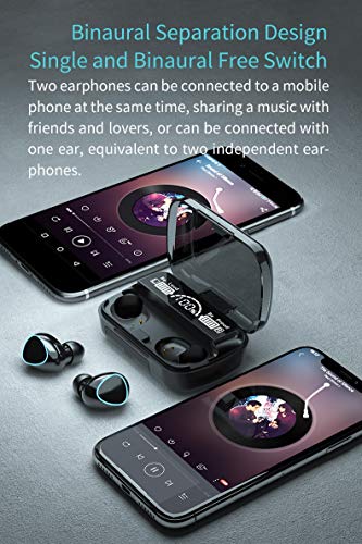 True Wireless Earbuds, BD&M Bluetooth 5.0 Earbuds in-Ear TWS Stereo Headphones with Smart LED Display Charging Case Waterproof Built-in Mic for Sports Work - Black