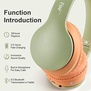 esonstyle Bluetooth Headphones Over Ear Foldable Wireless and Wired Stereo Headset with Mic Soft Earmuffs Light Weight for Phone TV PC Online Class Home Office (Olive Green)