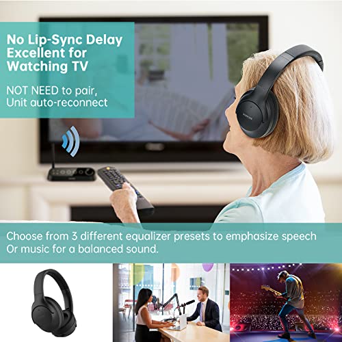 SOINTONE HFF86 Wireless Headphones for TV Watching with Bluetooth Transmitter (Digital Optical AUX RCA), Pass-Through Support, Over Ear Headset for Seniors, No Delay, 40Hrs Playtime, 164FT Long Range