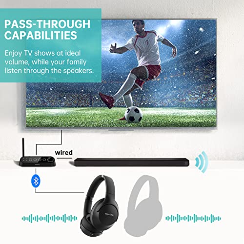 SOINTONE HFF86 Wireless Headphones for TV Watching with Bluetooth Transmitter (Digital Optical AUX RCA), Pass-Through Support, Over Ear Headset for Seniors, No Delay, 40Hrs Playtime, 164FT Long Range