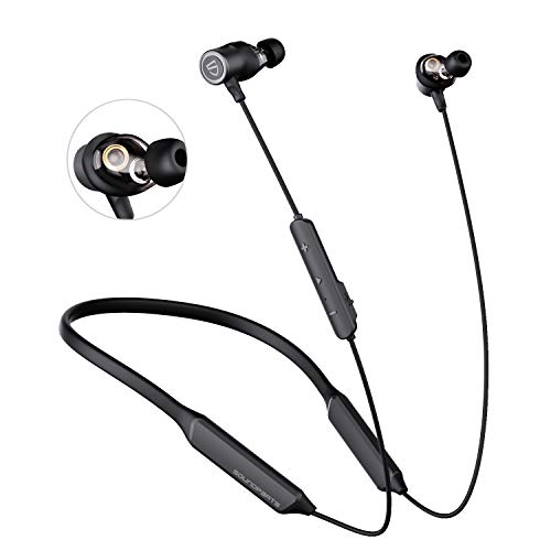 SoundPEATS Force Pro Dual Dynamic Drivers Bluetooth Headphones, Neckband Wireless Earbuds with Crossover, APTX HD Audio Built in Mic 22 Hours Playtime, Bluetooth 5.0 Headset Sports Earphones