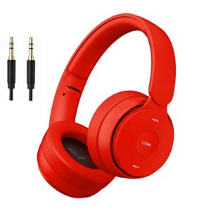 brnewo wireless bluetooth headphones over ear, hi-fi stereo foldable wired/wireless/tf for travel/adult/kids/teen, 25 hours playtime(red)