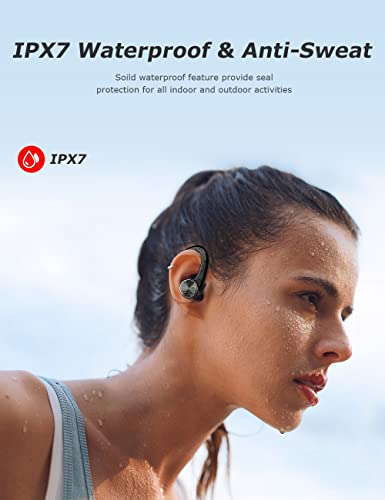 TTQ Wireless Earbuds, Bluetooth Headphones 80Hrs Playtime with Charging Case and Earhooks Over Ear Waterproof Earphones with Mic for Working Sports Running Workout iOS Android TV Phone Laptop