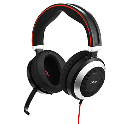 Jabra Evolve 80 MS Teams Wired Headset Professional Telephone Headphones with Unrivalled Noise Cancellation for Calls and Music, Features World Class Speakers and All Day Comfort