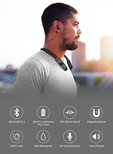 Gemercy Wireless Earbuds Bluetooth Headphones Neckband: 100H Ultra-Long Playtime Headset with Microphone | Bluetooth 5.1 Earphones with Superior Stereo Sound | Magnetic Ear Buds | IPX5 Waterproof