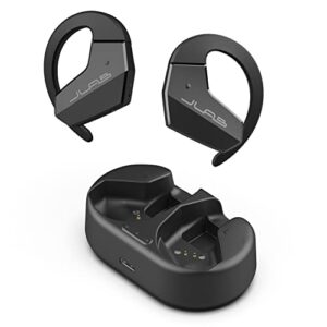 jlab open sport open-ear wireless earbuds | black | flexible earhook | bluetooth multipoint | dual connect | safe listening | optional glasses clip | 24+ hours battery life | custom eq sound settings