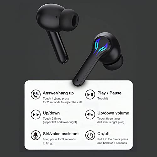 Wireless Earbuds Bluetooth 5.1Wireless Headphones with Charging Case3D Stereo Earpods Noise canceling Touch Control LED Display Waterproof Earphones Built-in Mic Deep Bass Headset for Game Sport Black