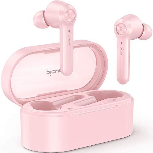 Picun True Wireless Earbuds 36 Hours Playtime, Bluetooth V5.0 Headphones, HiFi Immersive Bass in-Ear Headsets IPX8 Waterproof Sports Earphones w/HD Mic, Touch Control, USB-C, Fit for Women Girl Pink