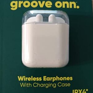 onn. 15 Hours of Playtime White, Wireless Earphones with Charging Case