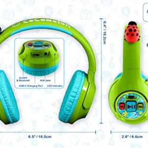 eKids Cocomelon Toddler Headphones with Built-in Kids Music, Bluetooth Headphones with Rechargeable Battery and USB-C Charging Cable Included